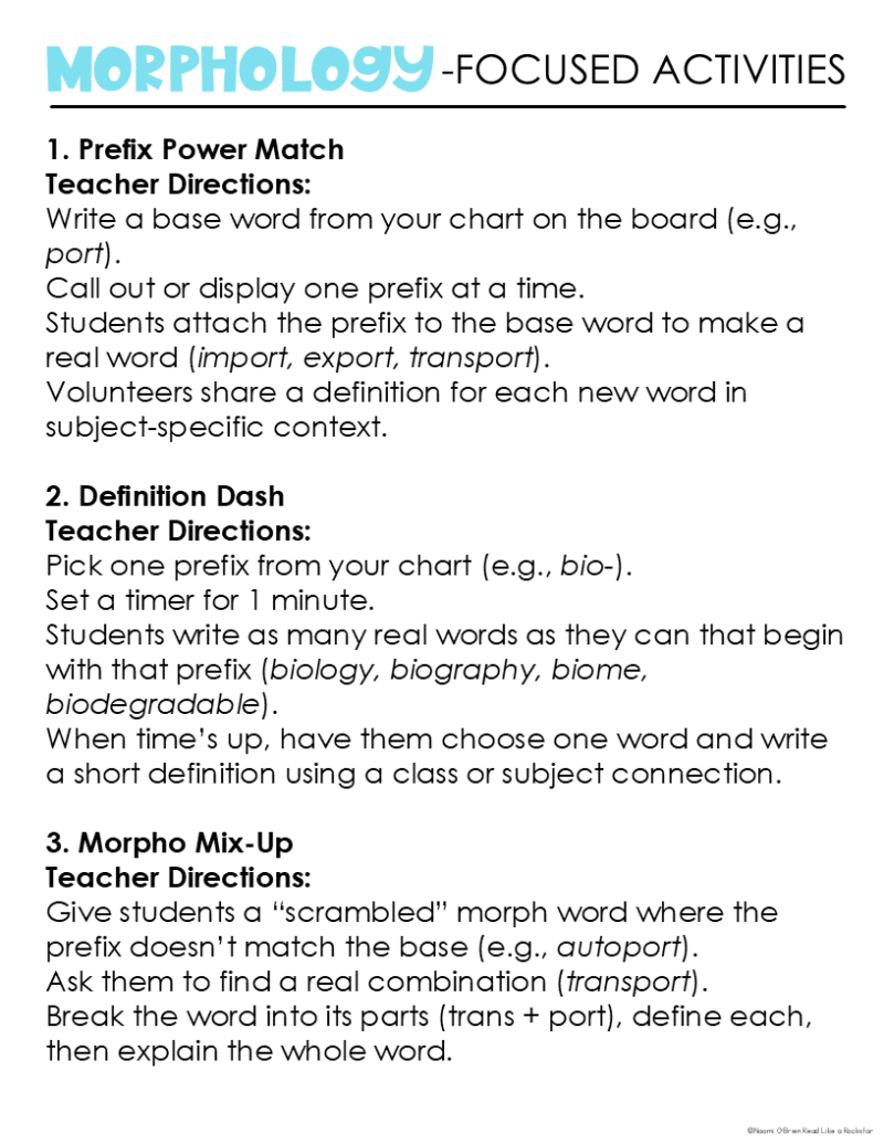 Morphology Reference Sheets + Word Matrices - Naomi O'Brien - Read Like ...